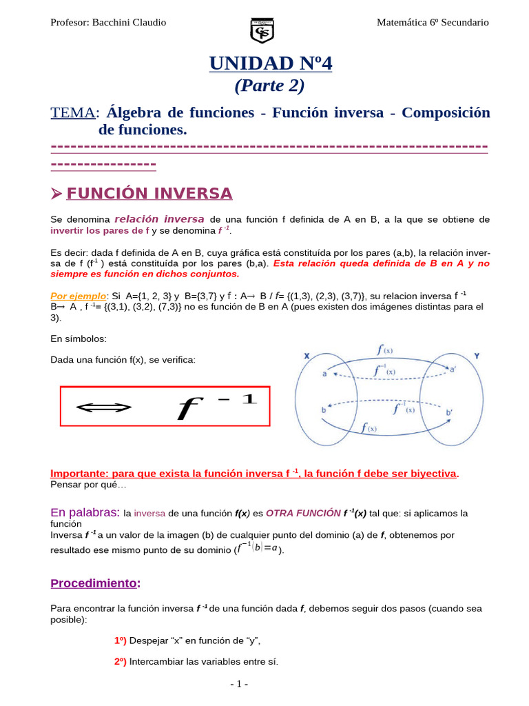 Unidad 4-Alg de Func-Func Inversas-Composicion de func-TP | PDF