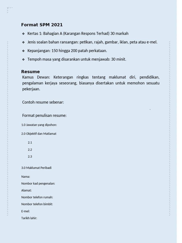 Format Resume SPM 2021 | PDF
