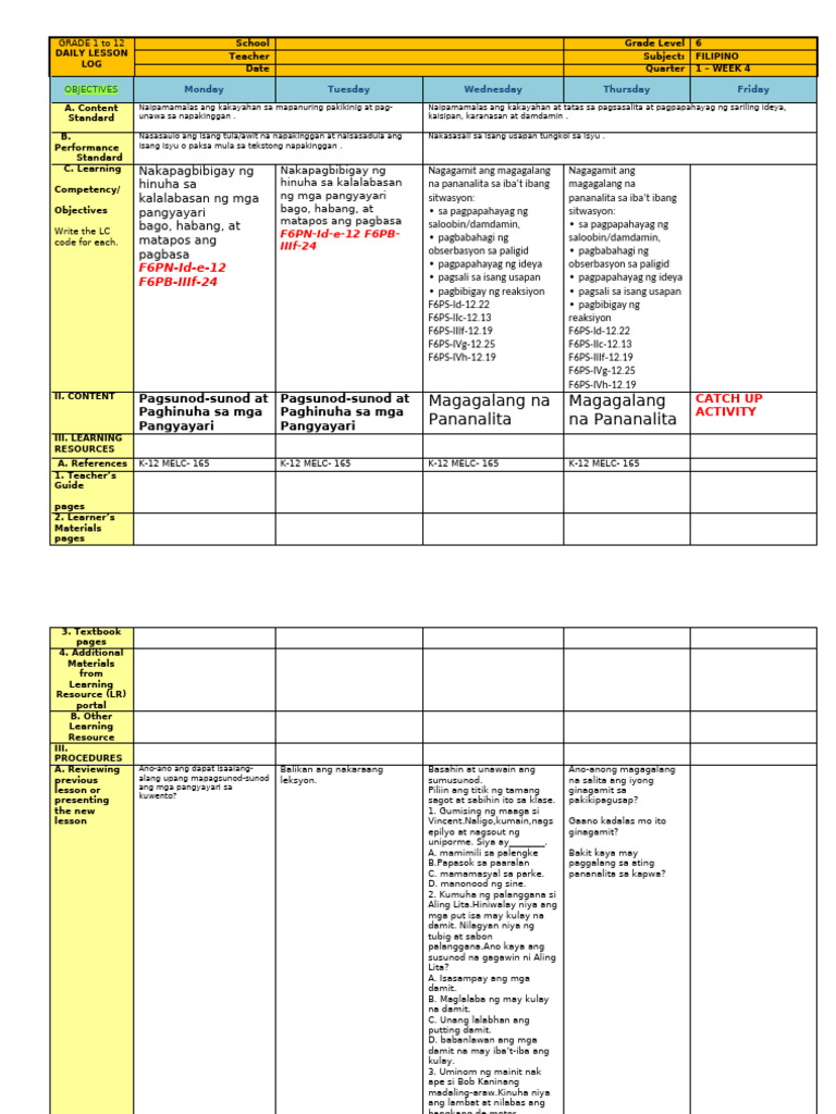 WEEK4 DLL FILIPINO | PDF