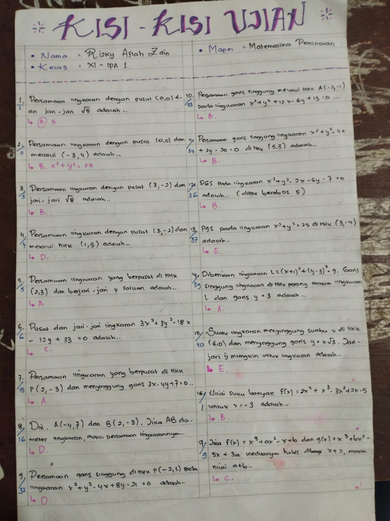 Mtk Minat Kisi Kisi Ujian | PDF