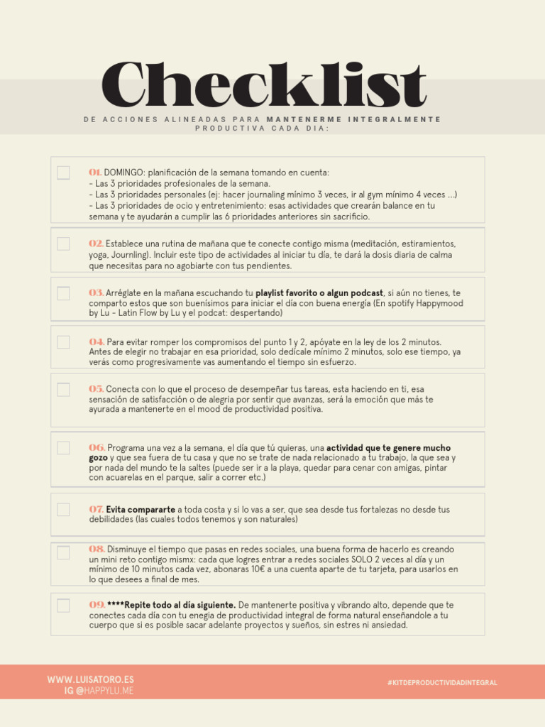 Checklist de Productividad y Vale | PDF