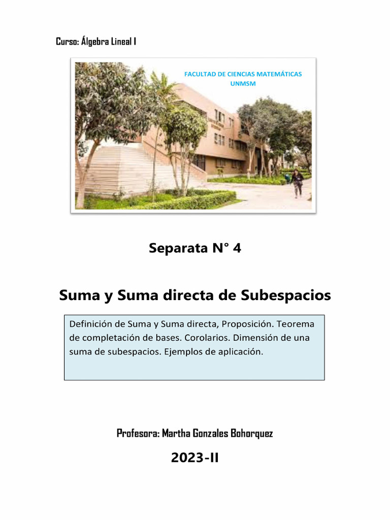 4 Suma y Suma Directa de Subespacios | PDF