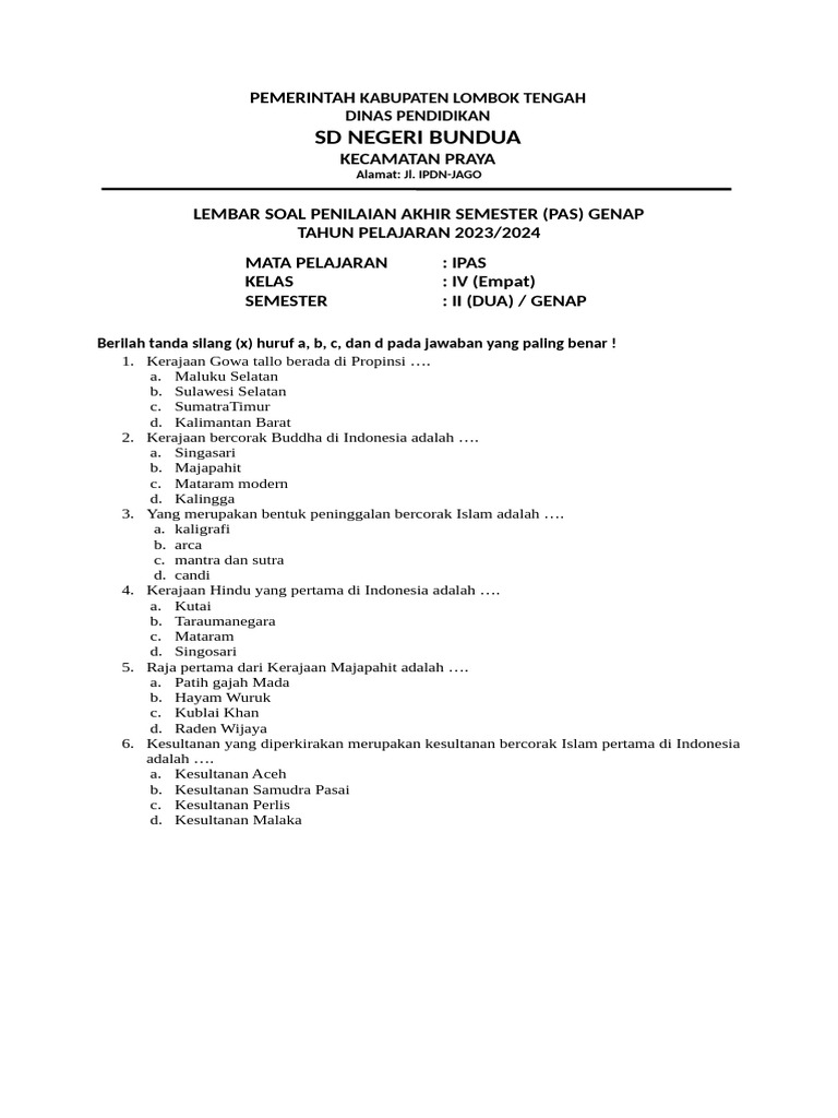 Soal Sas Ipas Kls 4 Semester 2 Pdf