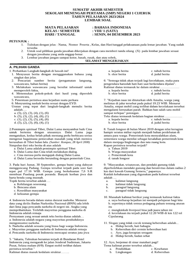 Soal Cijeruk SAS Bhs Indonesia | PDF