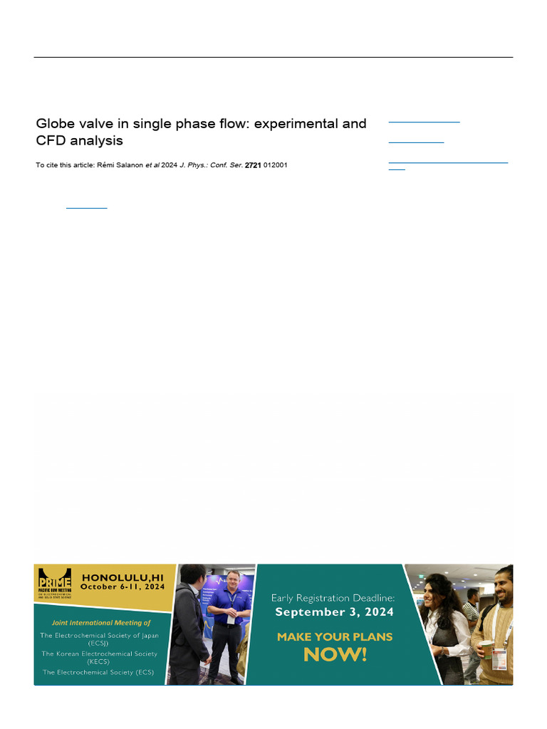 Globe Valve in Single Phase Flow: Experimental and CFD Analysis | PDF