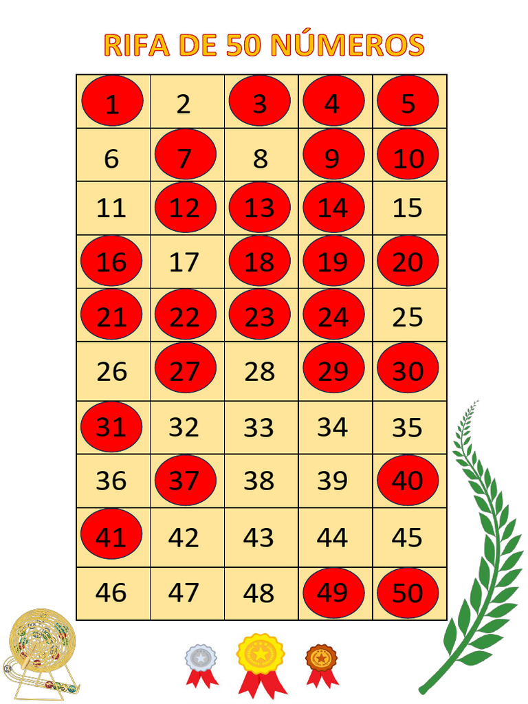 plantilla-para-rifa-50-numeros-para-imprimir-en-Word-o-Pdf | PDF