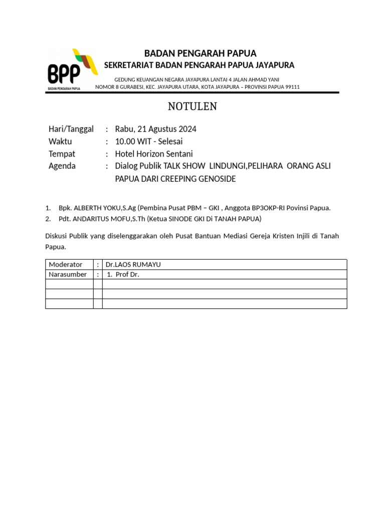 NOTULEN PBM GKI | PDF