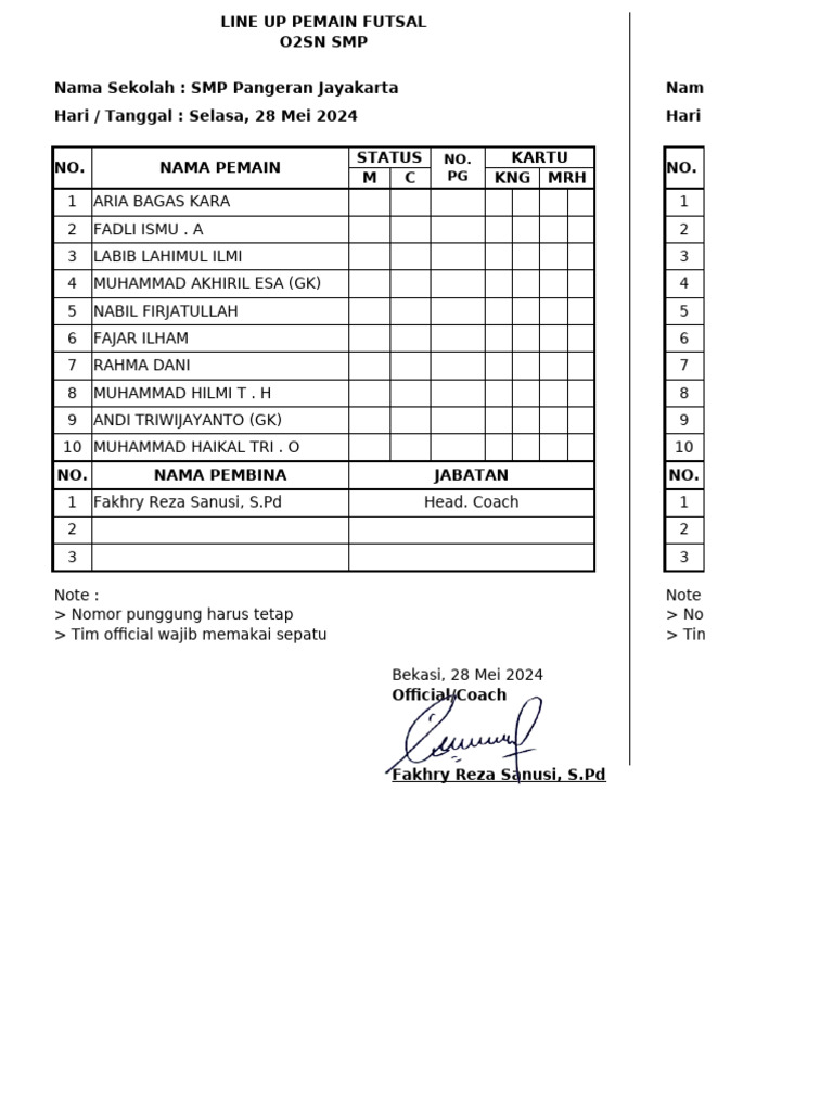 Line Up Pemain | PDF