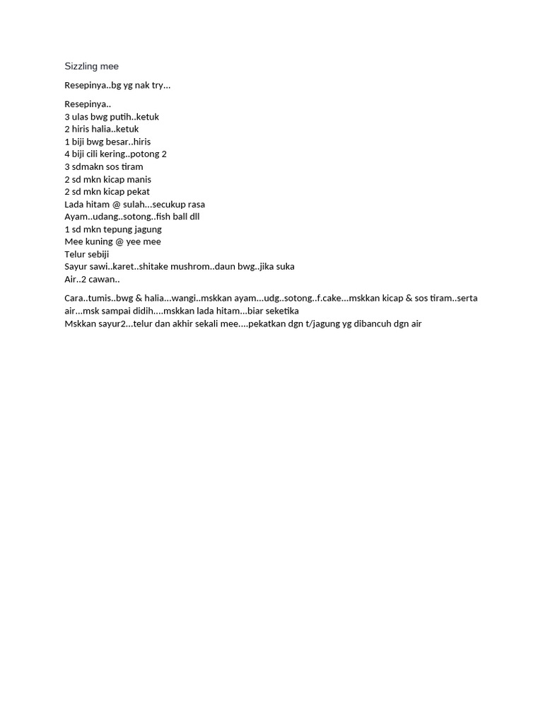Sizzling Mee | PDF