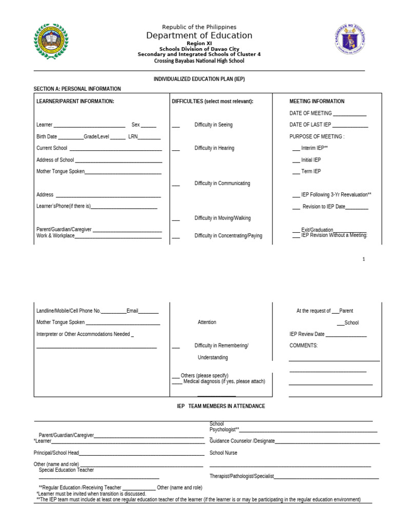 INDIVIDUALIZED EDUCATION PLAN (IEP) | PDF