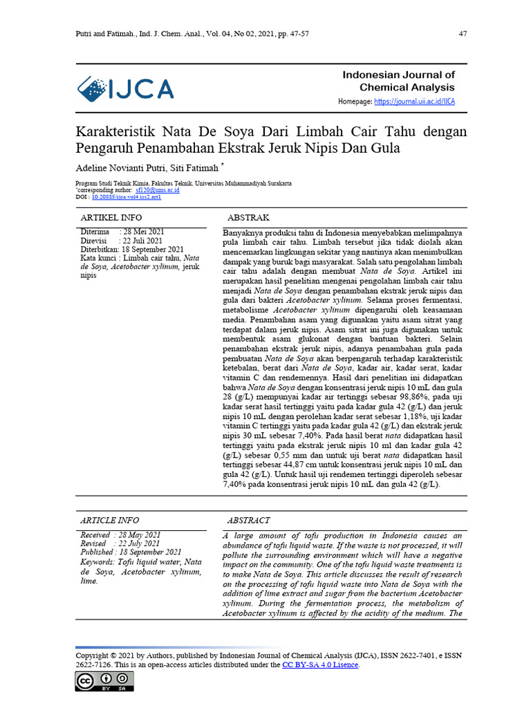 Jurnal Bereputasi.nata de Soya | PDF
