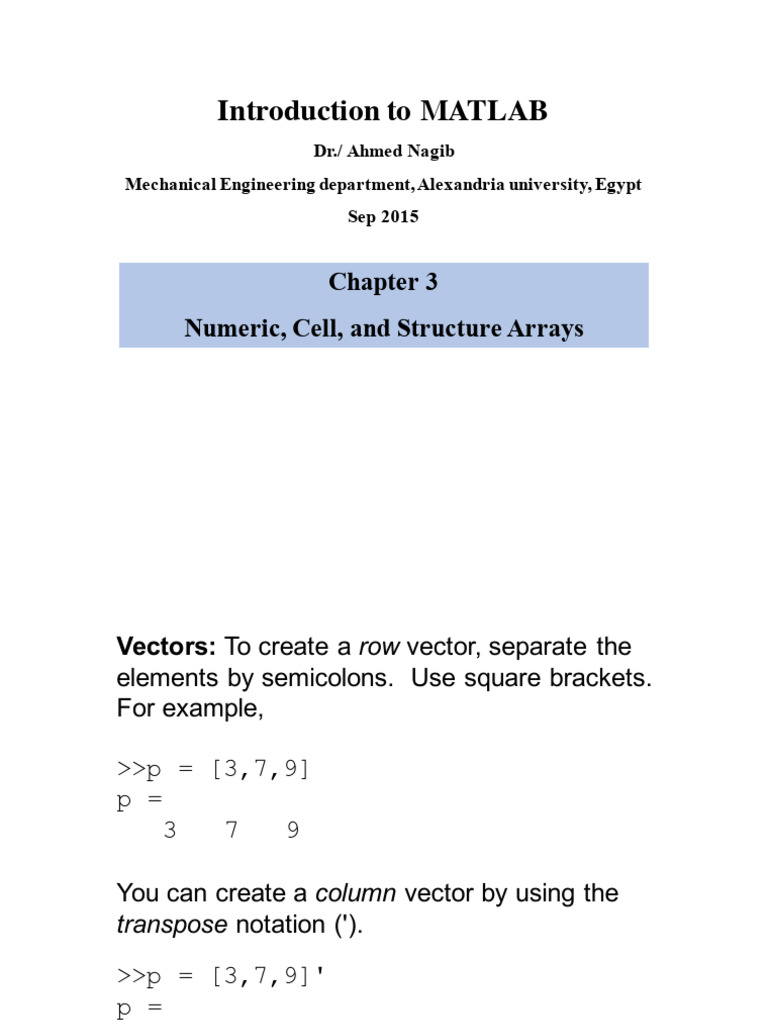 MATLAB Lecture 3 | PDF MATLAB Lecture 3 | PDF
