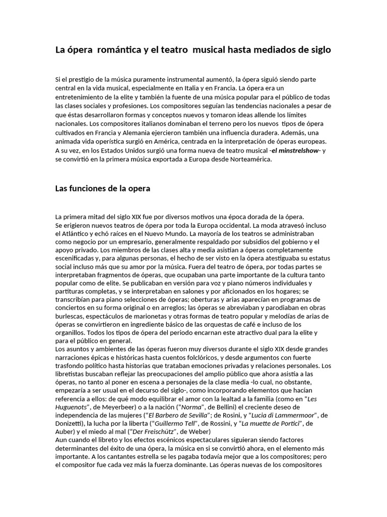 La Ópera Romántica y El Teatro Musical Hasta Mediados de Siglo | PDF