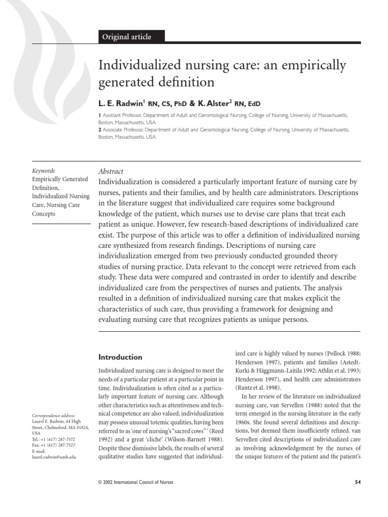 Individualized Nursing Care | PDF