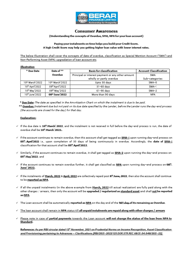 Consumer Awareness Regarding Npa Classification | PDF | Loans | Interest