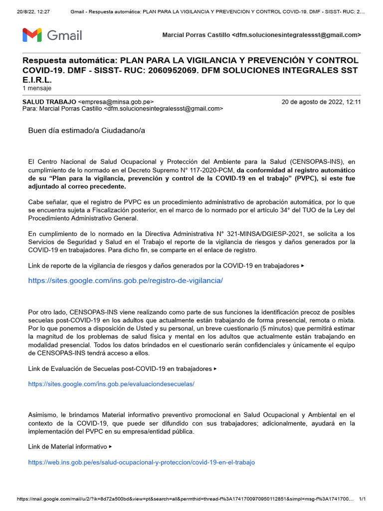 Respuesta Automática: Plan para La Vigilancia Y Prevención Y Control ...