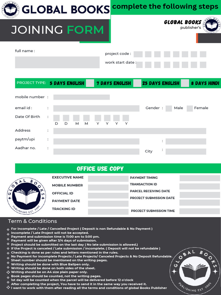 Global Books Publisher Joining Form | PDF | Payments