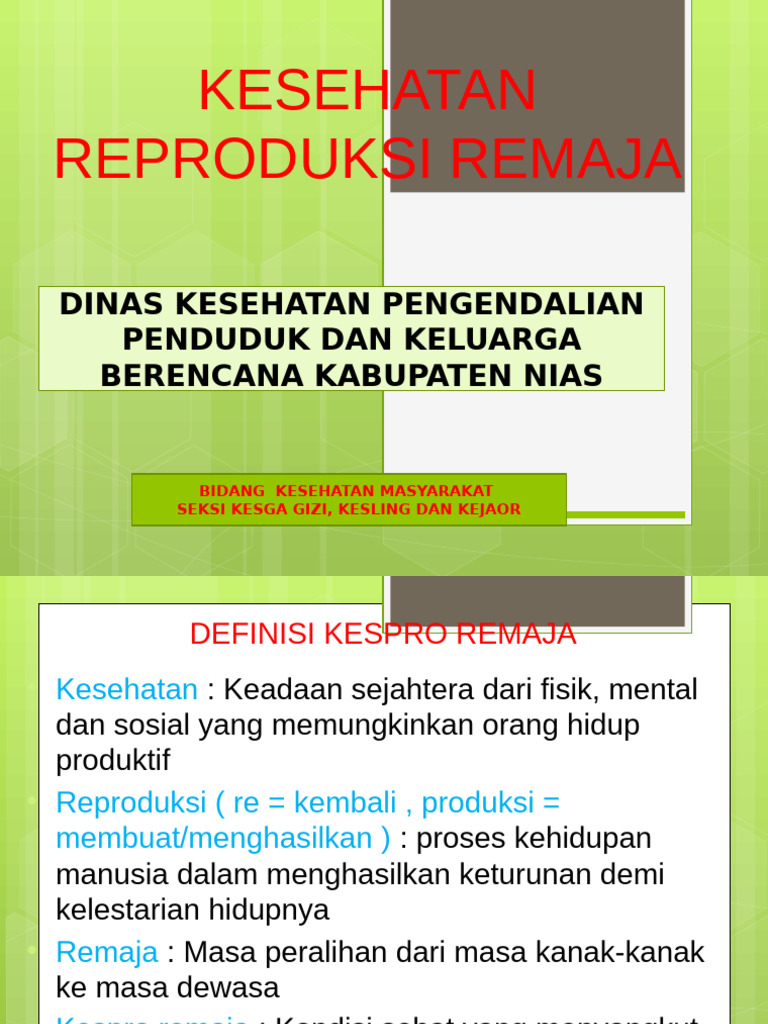 Materi Penyuluhan Kespro Remaja SLTP, SLTA | PDF