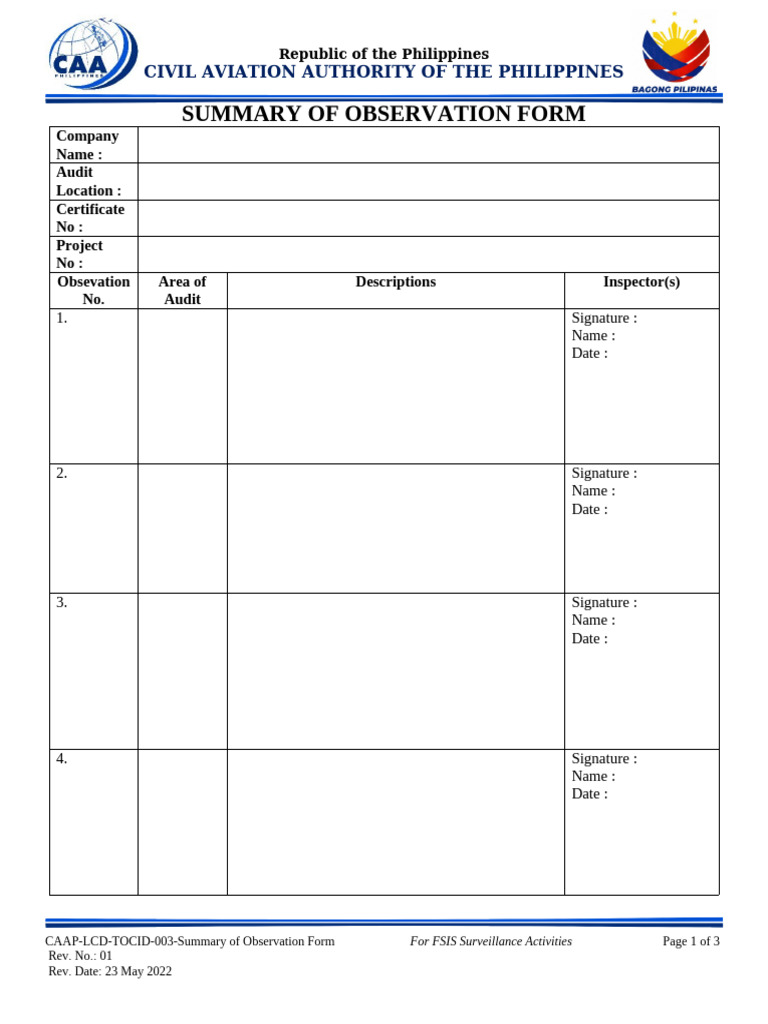 Summary of Observation Form | PDF