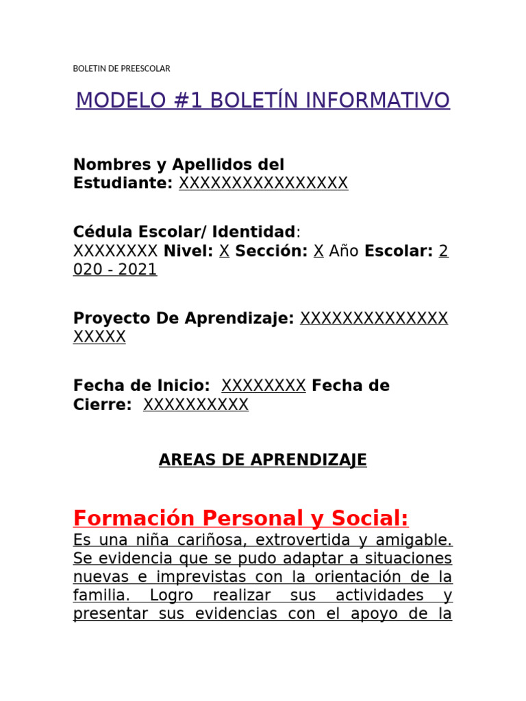 Boletin de Preescolar | PDF