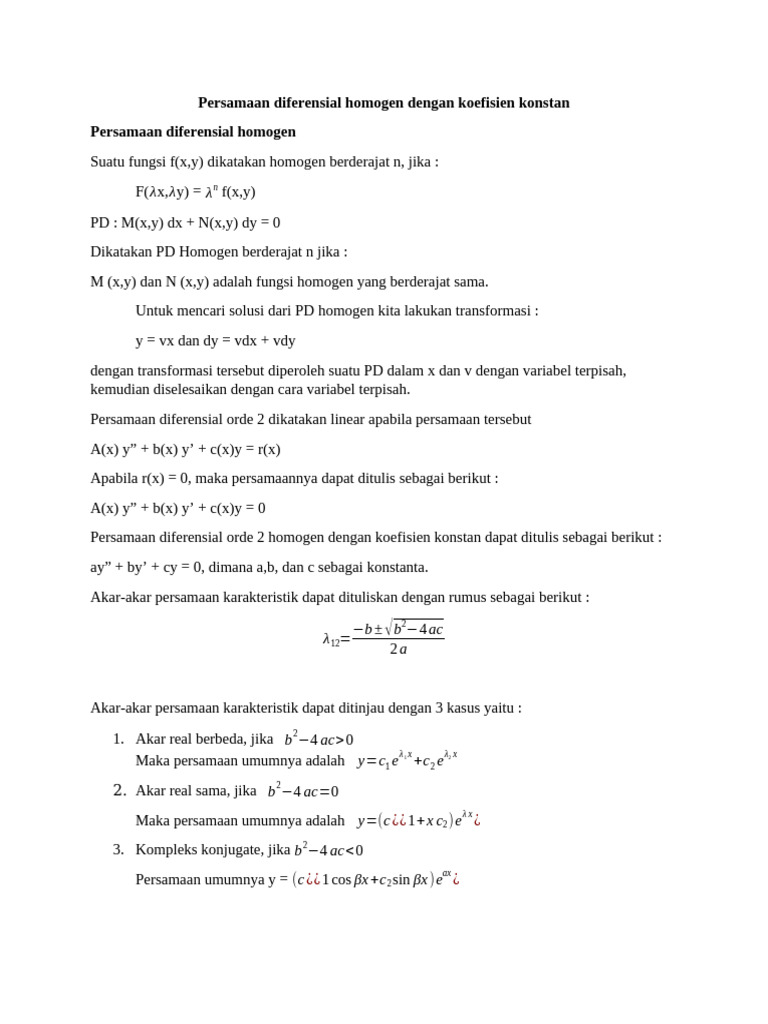 Persamaan Diferensial Homogen Dengan Koefisien Konstan | PDF