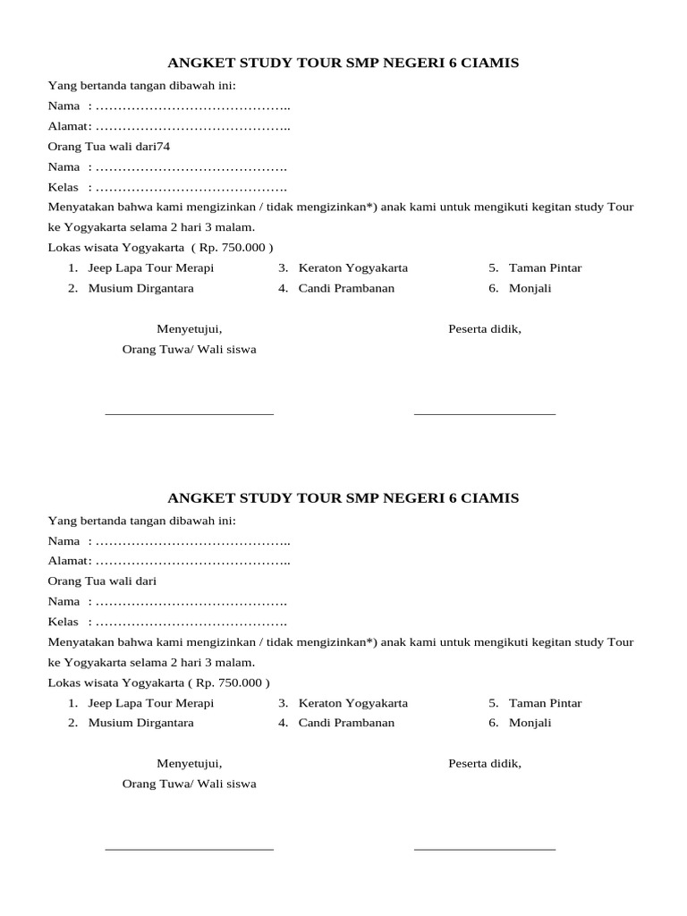 Angket Study Tour | PDF