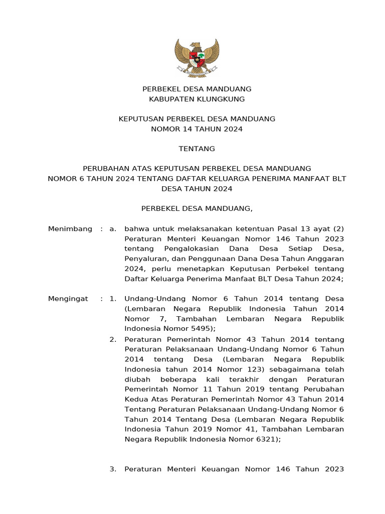 13 SK Perbekel TTG KPM BLT Desa Perubahan | PDF | Home & Garden