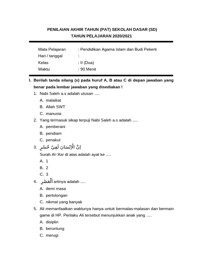 Soal Pat Pai KLS 2 2024 | PDF