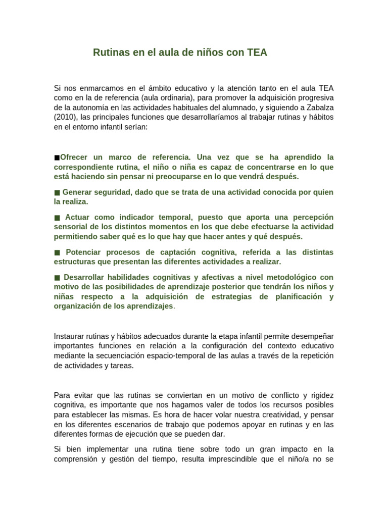 Rutinas en El Aula de Niños Con TEA | PDF