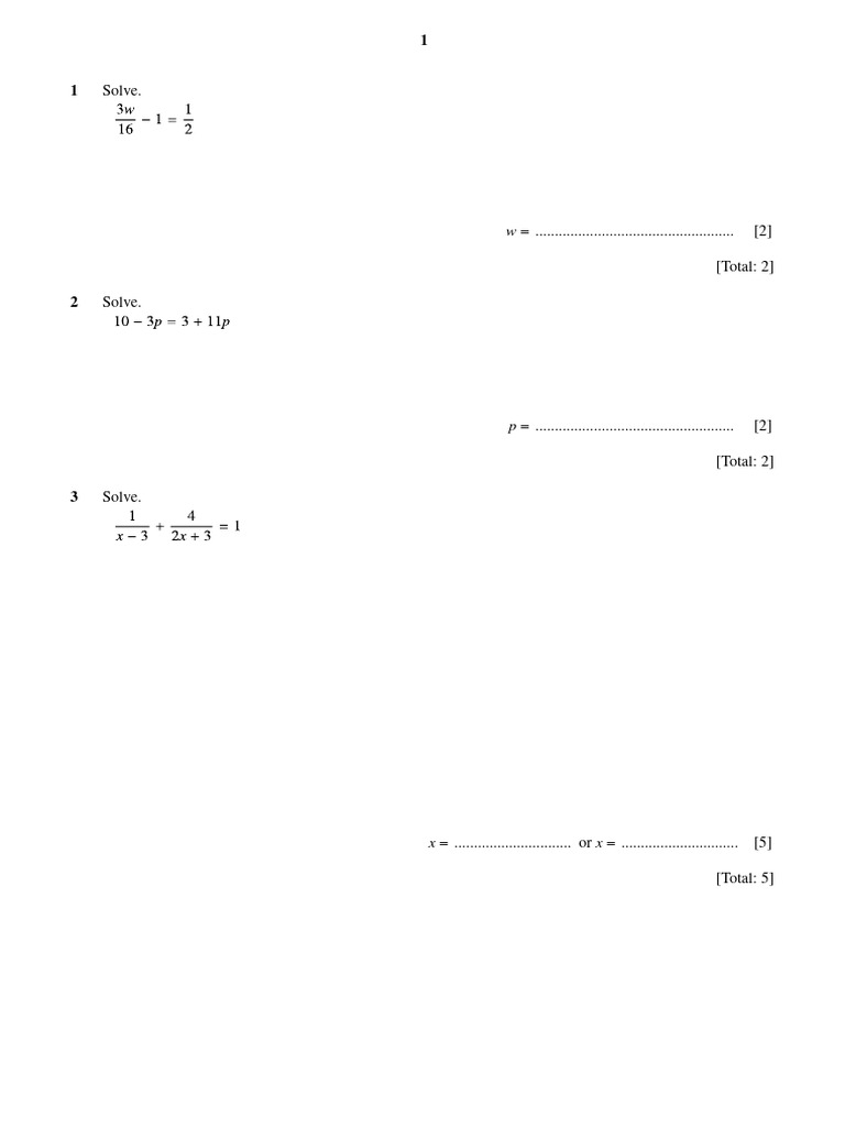 Equations and Inequalities Past Paper Questions | PDF