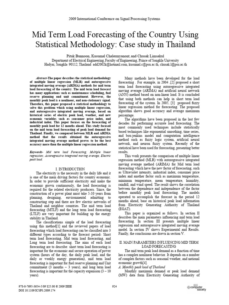 Mid Term Load Forecasting of The Country Using Statistical Methodology Case Study in Thailand | PDF