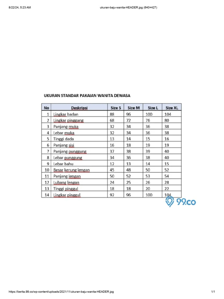 Ukuran Baju Wanita HEADER | PDF