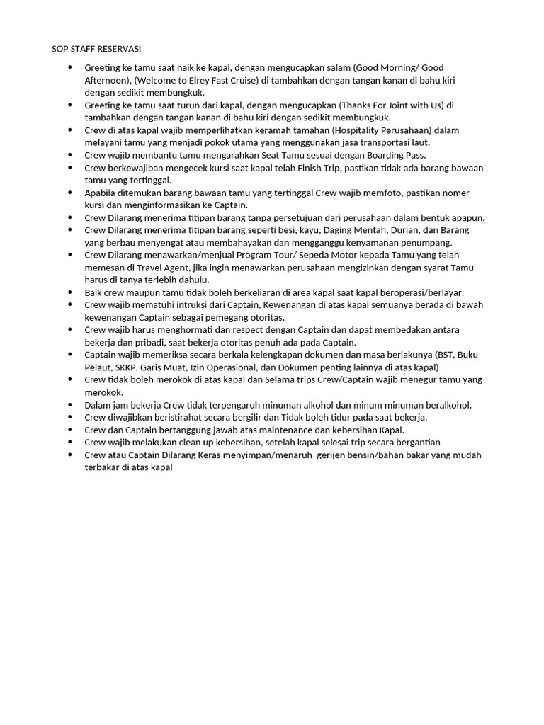 Sop Staff Reservasi 4 | PDF