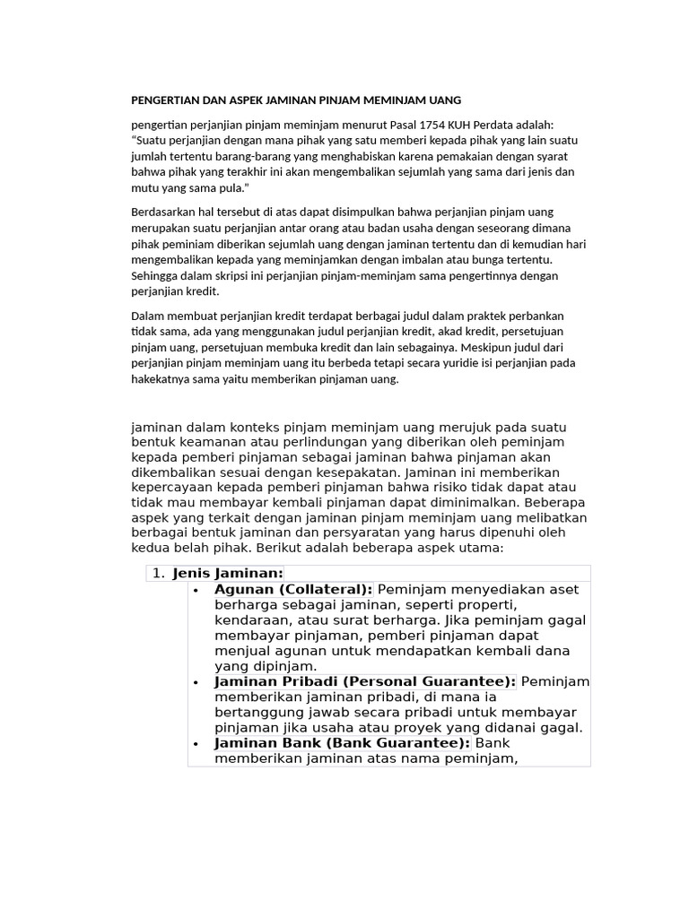 Pengertian Dan Aspek Jaminan Pinjam Meminjam Uang | PDF
