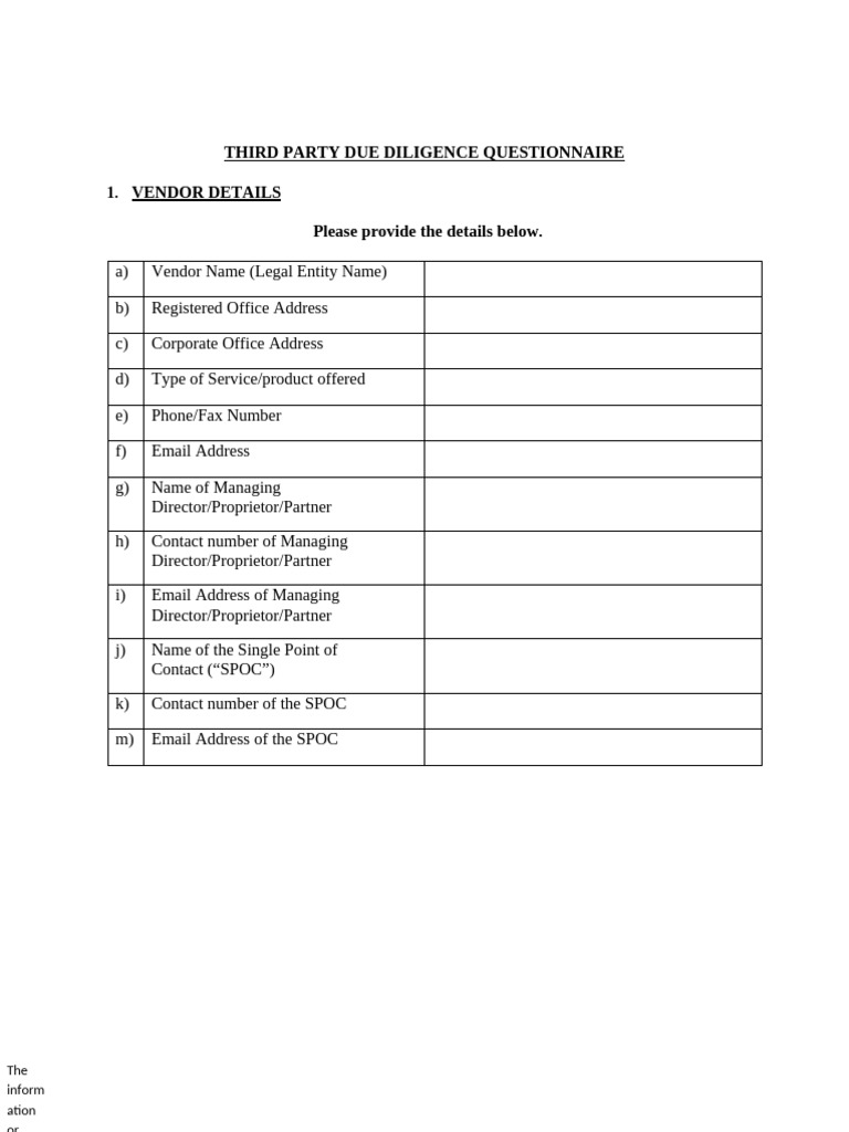 Annex A - Third-Party Due Diligence Questionnaire and Certification | PDF Annex A - Third-Party Due Diligence Questionnaire and Certification | PDF