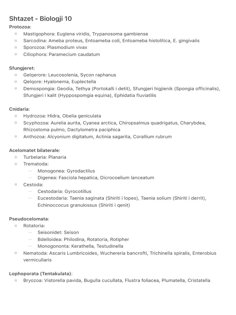 Klasifikimi I Shtazëve - Biologji 10 | PDF