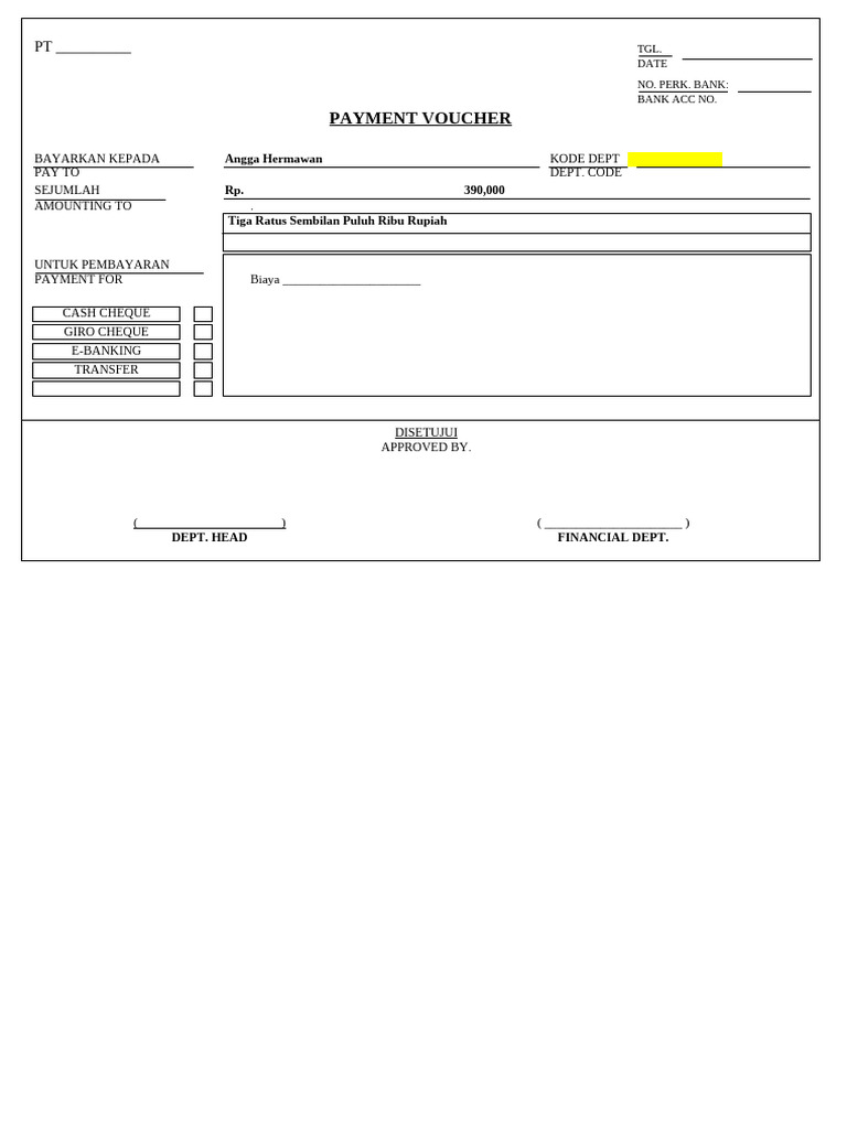 Contoh Payment Voucher | PDF