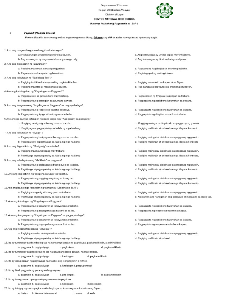 Esp Tq 3rd Quater Pdf Career Growth