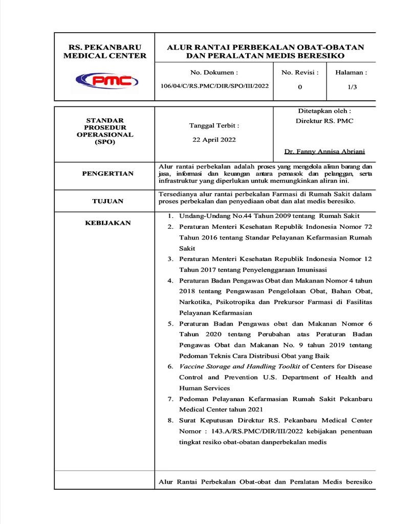 PDF Spo Alur Obat Dan Alat Medis Beresiko Final - Compress | PDF