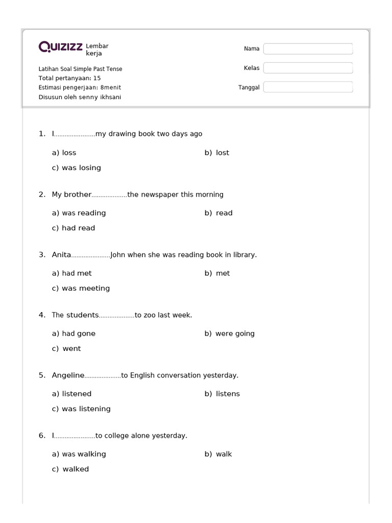 Worksheet - Quizizz | PDF