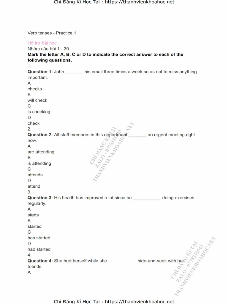 Verb Tenses - Practice 1 | PDF