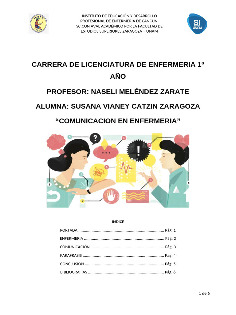 Ensayo Comunicación en Enfermería - Susana Vianey Catzin Zaragoza | PDF | Enfermería ...