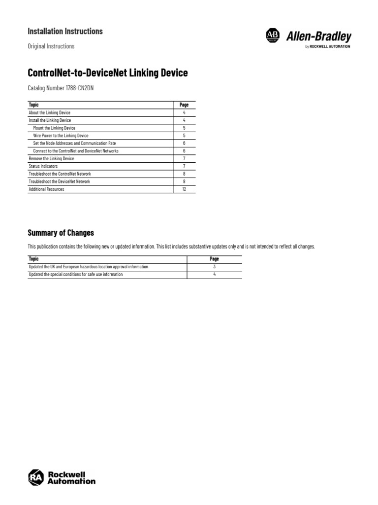 Controlnet-To-Devicenet Linking Device: Installation Instructions | PDF