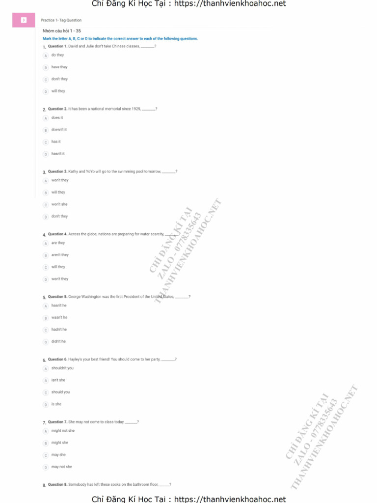Practice 1 - Tag Question | PDF