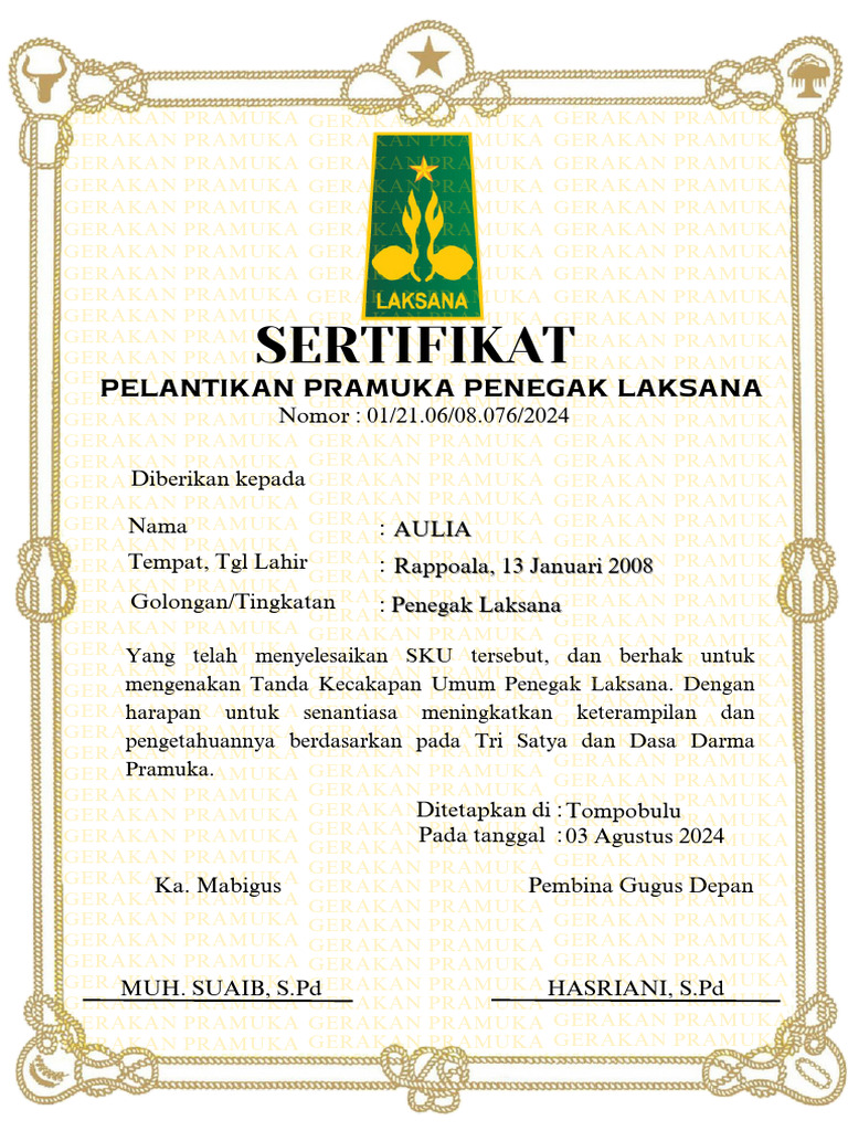 Sertifikat Laksana | PDF