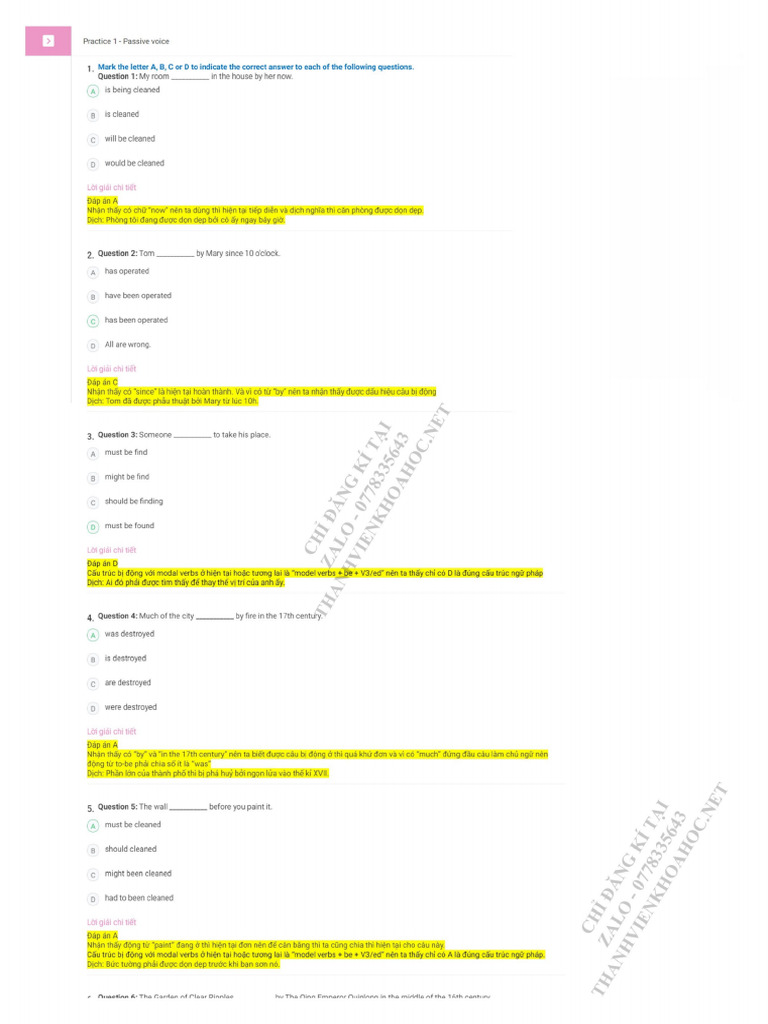 Practice 1 - Passive Voice Đáp Án | PDF