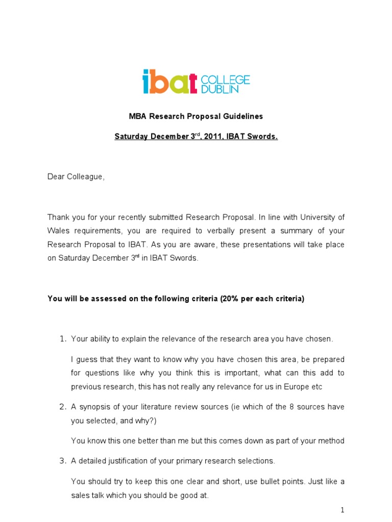 MBA Research Proposal Guidelines | PDF | Cognition