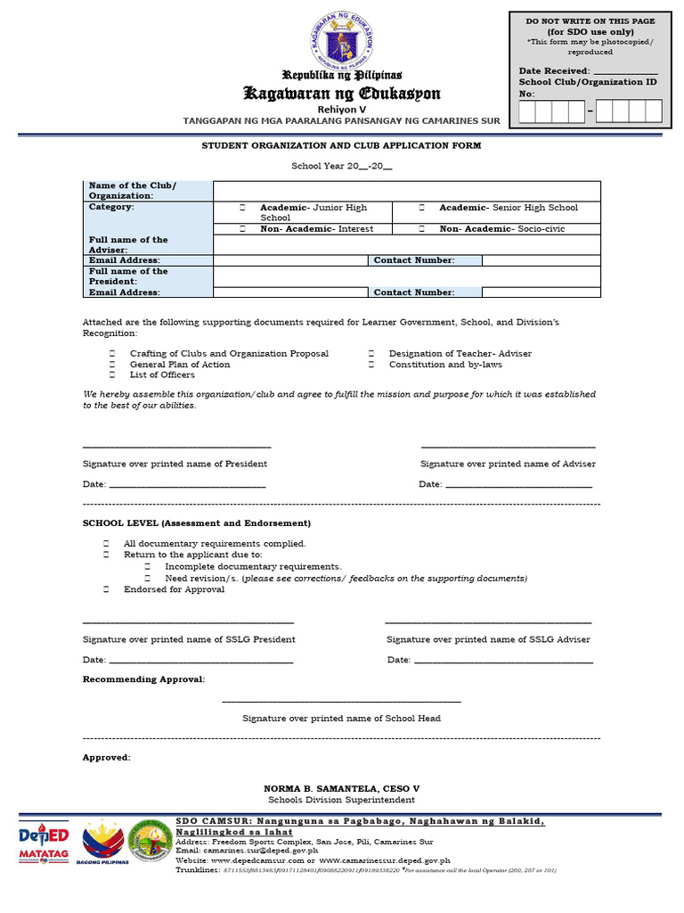 Student Organization and Club Application Form | PDF