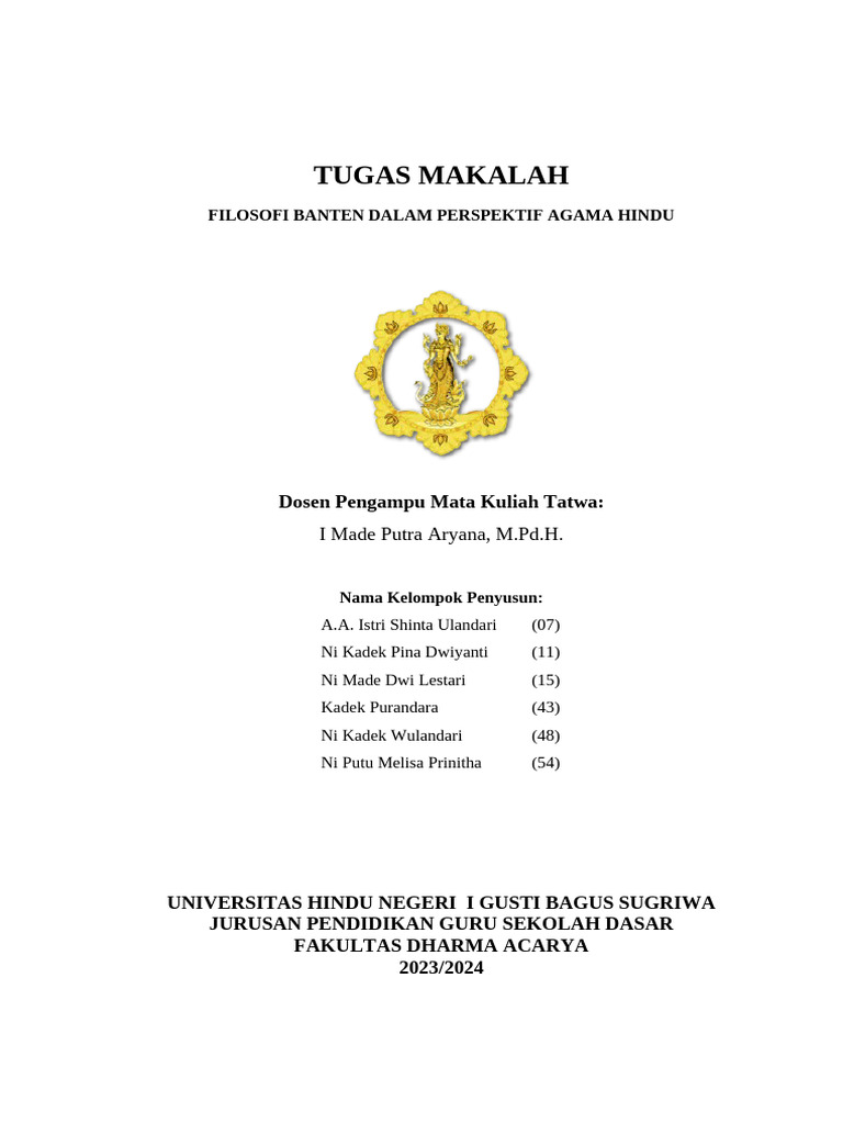 Filosofi Banten dalam Perspektif Agama Hindu | PDF