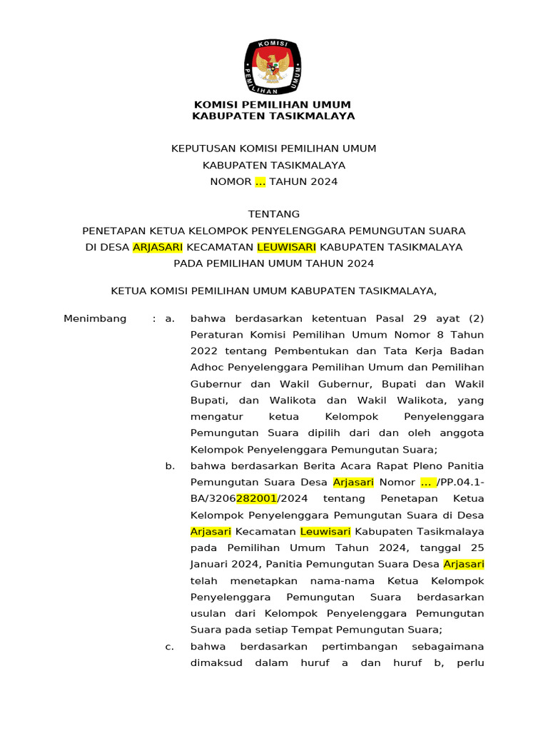 9 - Format SK Penetapan Ketua Kpps | PDF